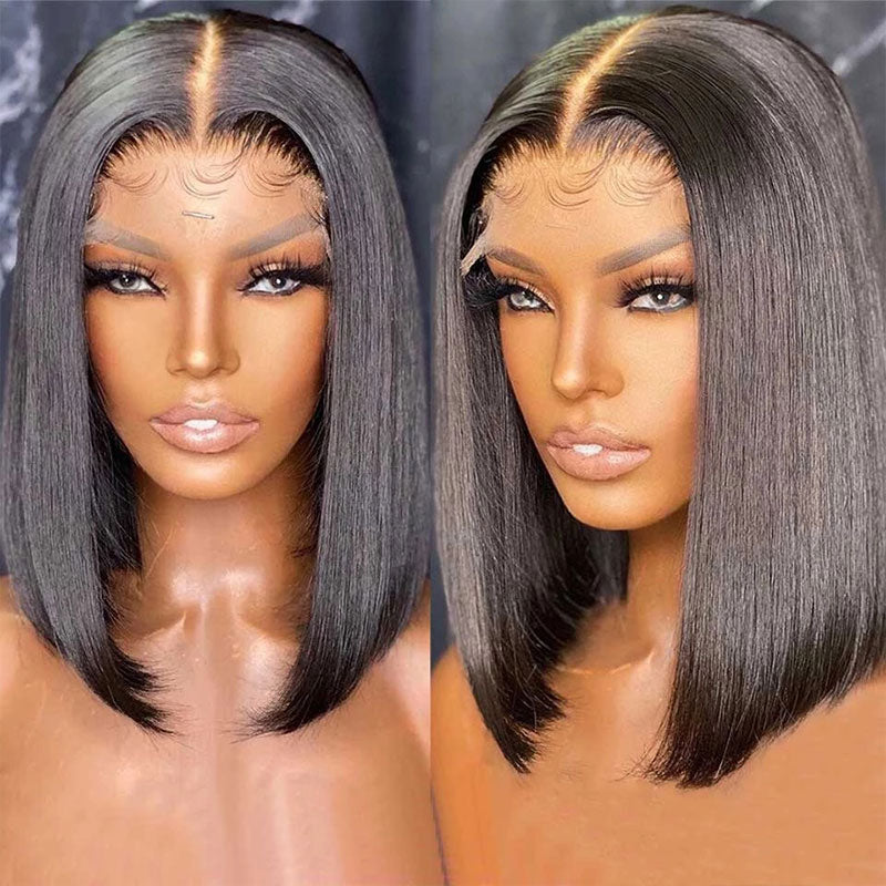 Straight Short Bob Human Hair Wigs HD Short Bob Wig / Bridger Hair ...